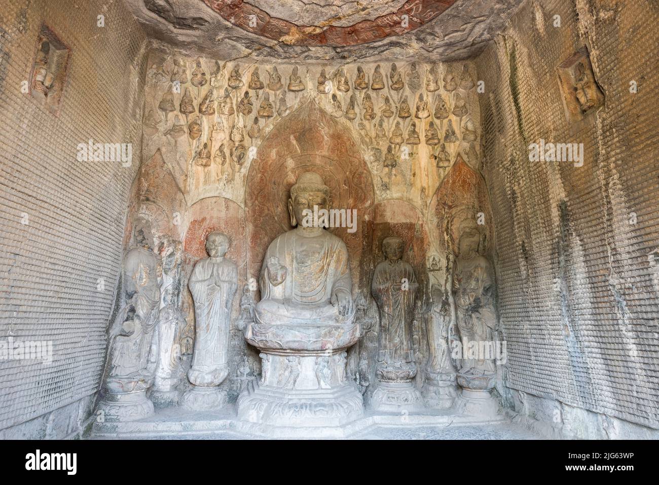 Carved statues of Longmen Grottoes (Longmen Caves). The complex was ...