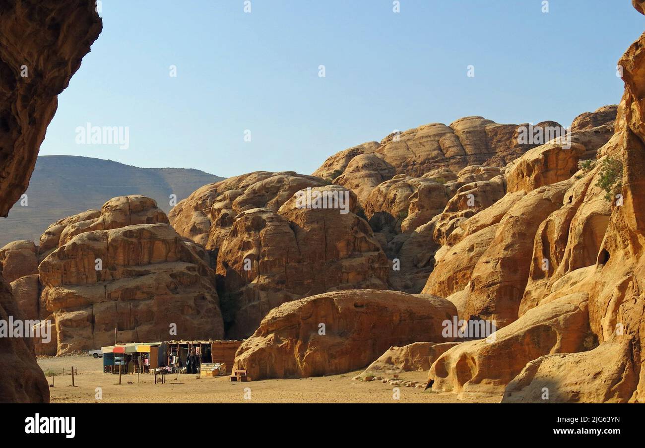 group of tents of a camp of a nomadic tribe in the canyon inside the ...