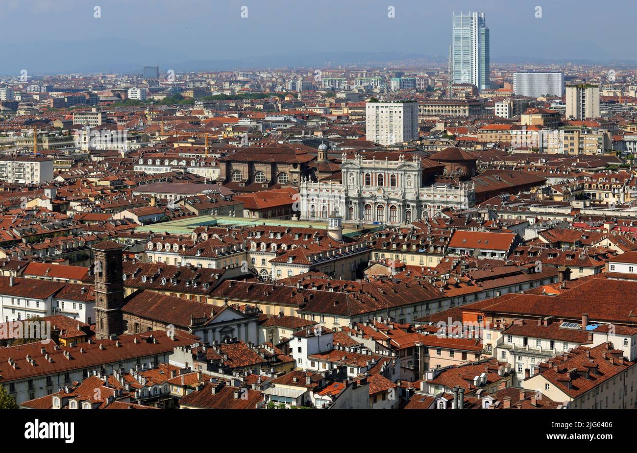 panoramic view of the city of Turin with historic buildings and even ...