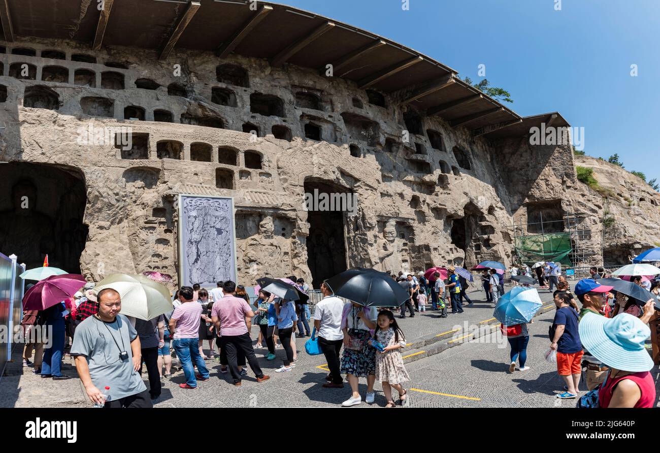 Carved statues of Longmen Grottoes (Longmen Caves). The complex was ...