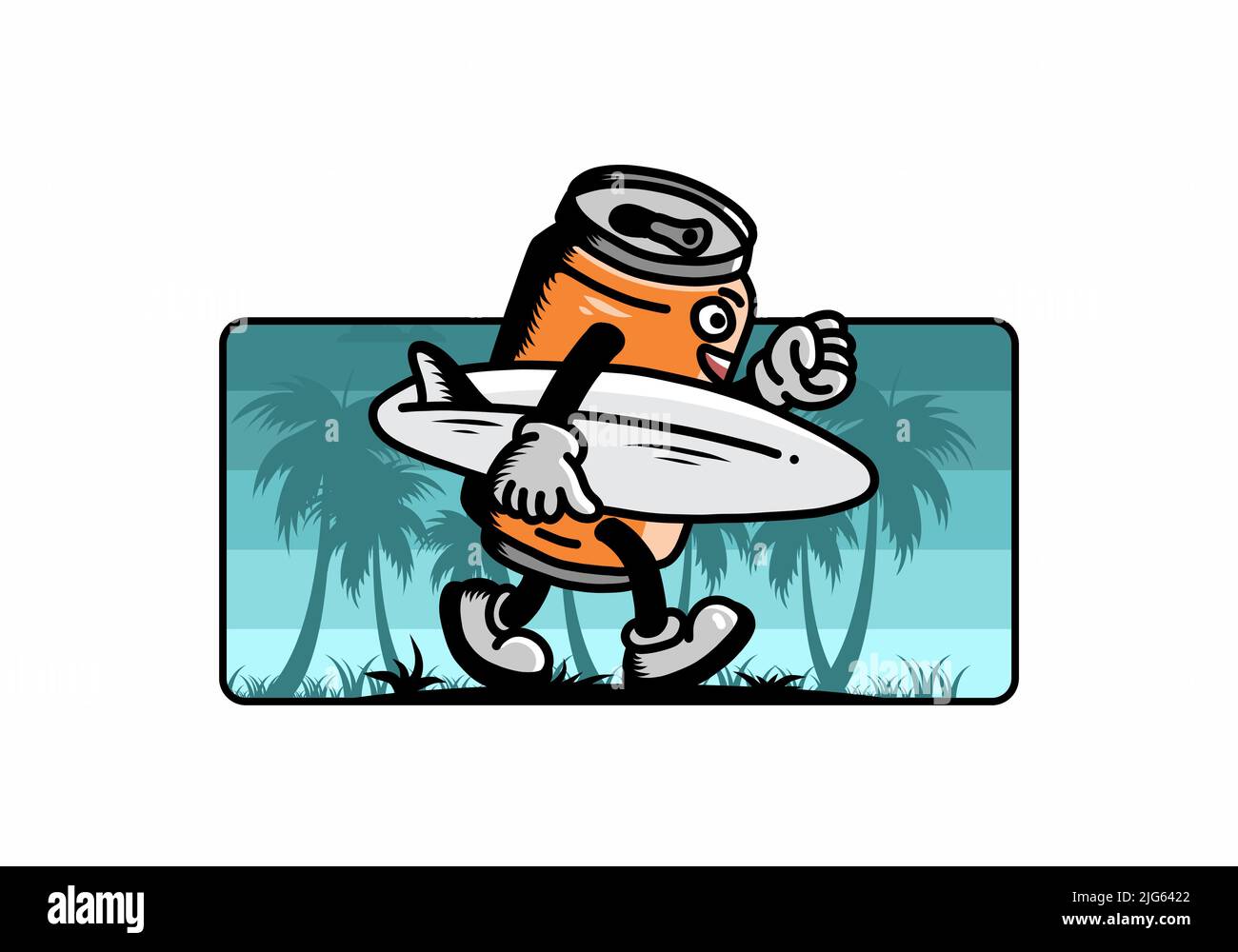 illustration design of a drink can holding a surfboard Stock Vector ...