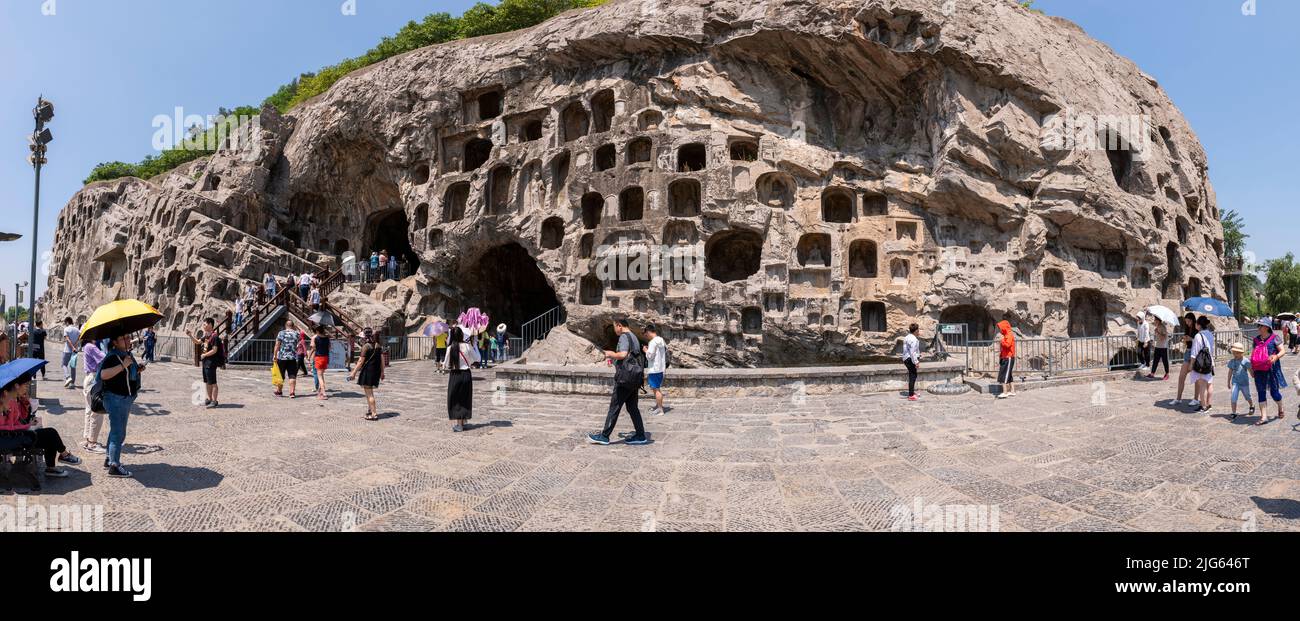 Carved statues of Longmen Grottoes (Longmen Caves). The complex was ...
