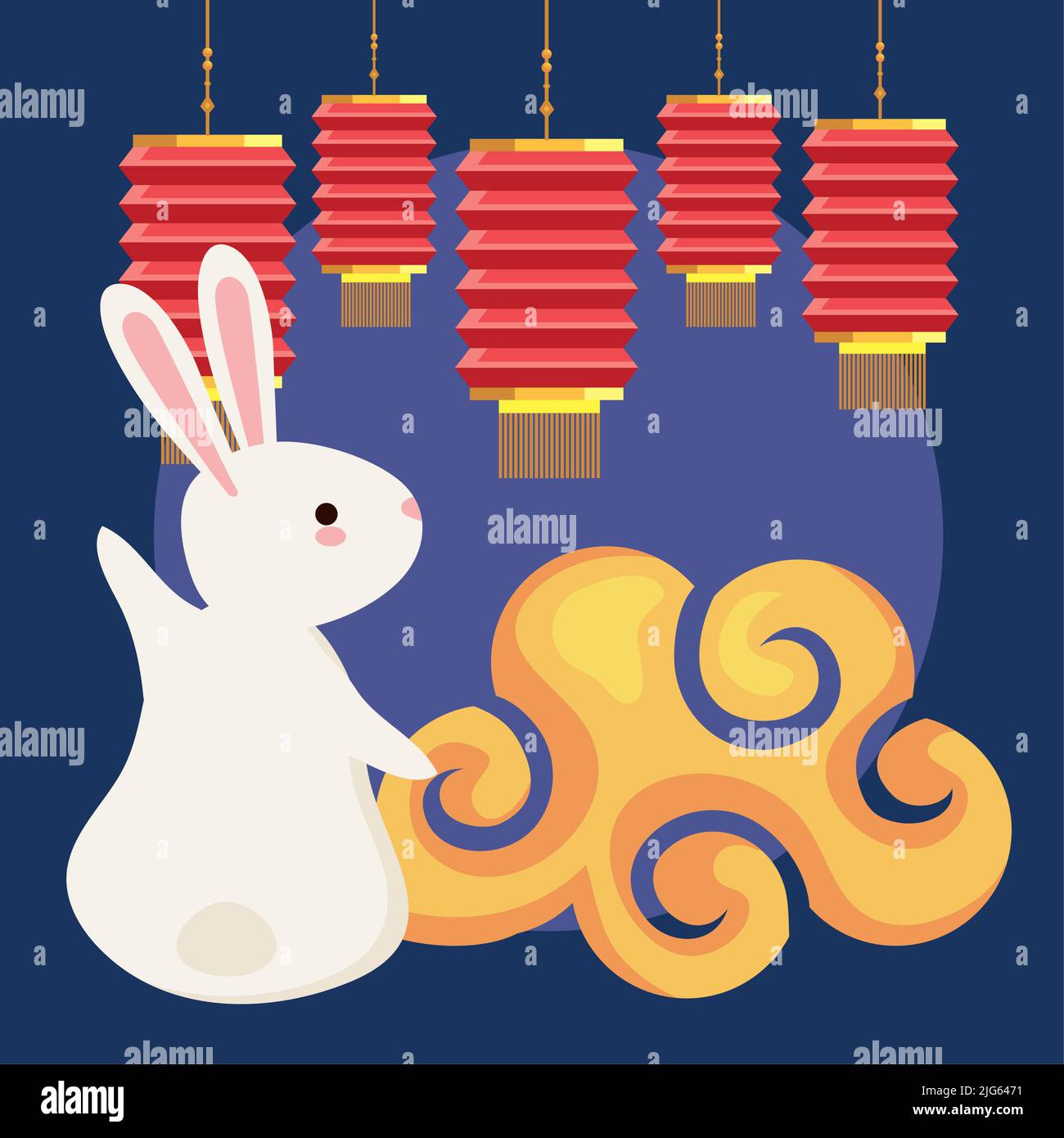 chinese moon festival rabbit with lanterns Stock Vector Image & Art - Alamy
