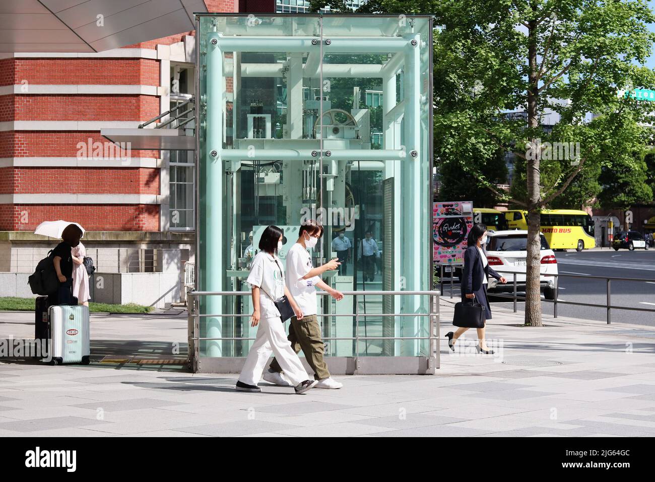 TOKYO, JAPAN - July 7, 2022: A subway station elevator in front of ...