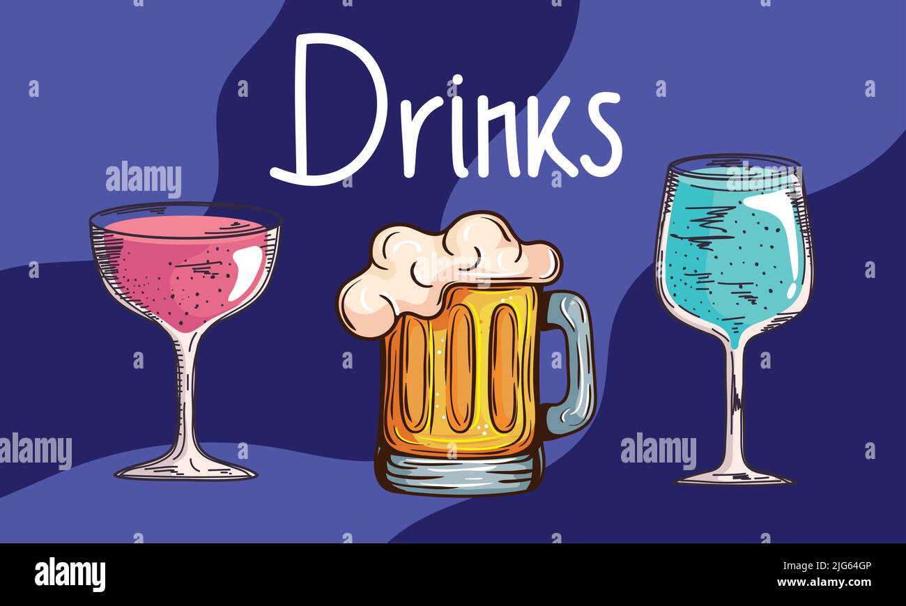 drinks lettering with cups and beer Stock Vector Image & Art - Alamy