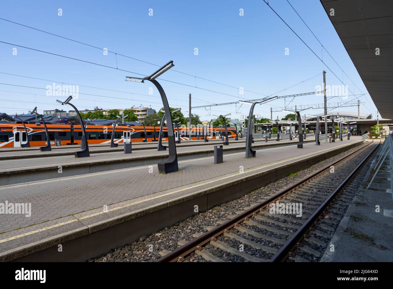 Tallinn, Estonia. July 2022. view of the train platforms in the railway ...