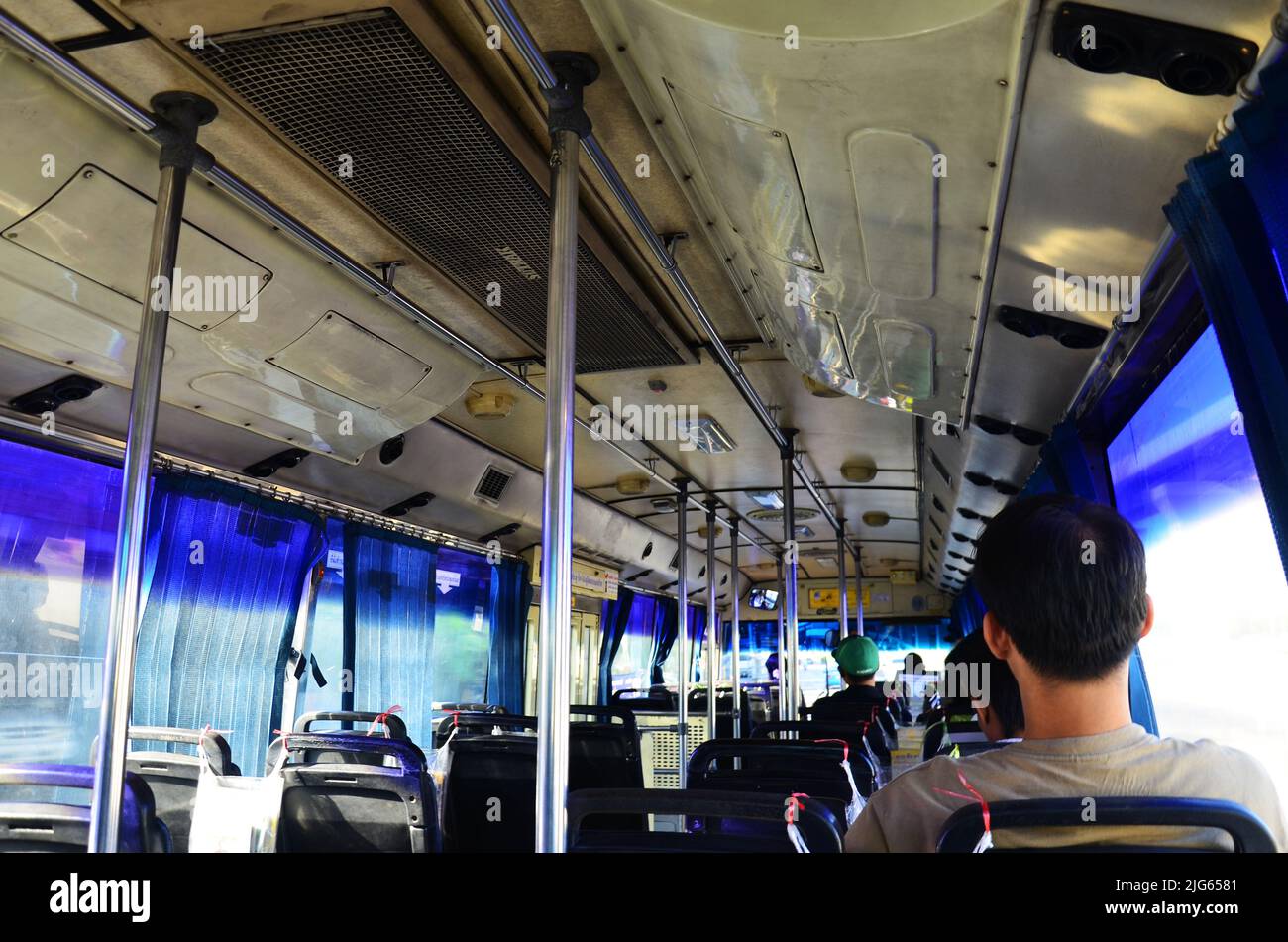 Thai passengers people and foreign travelers journey and sitting on ...