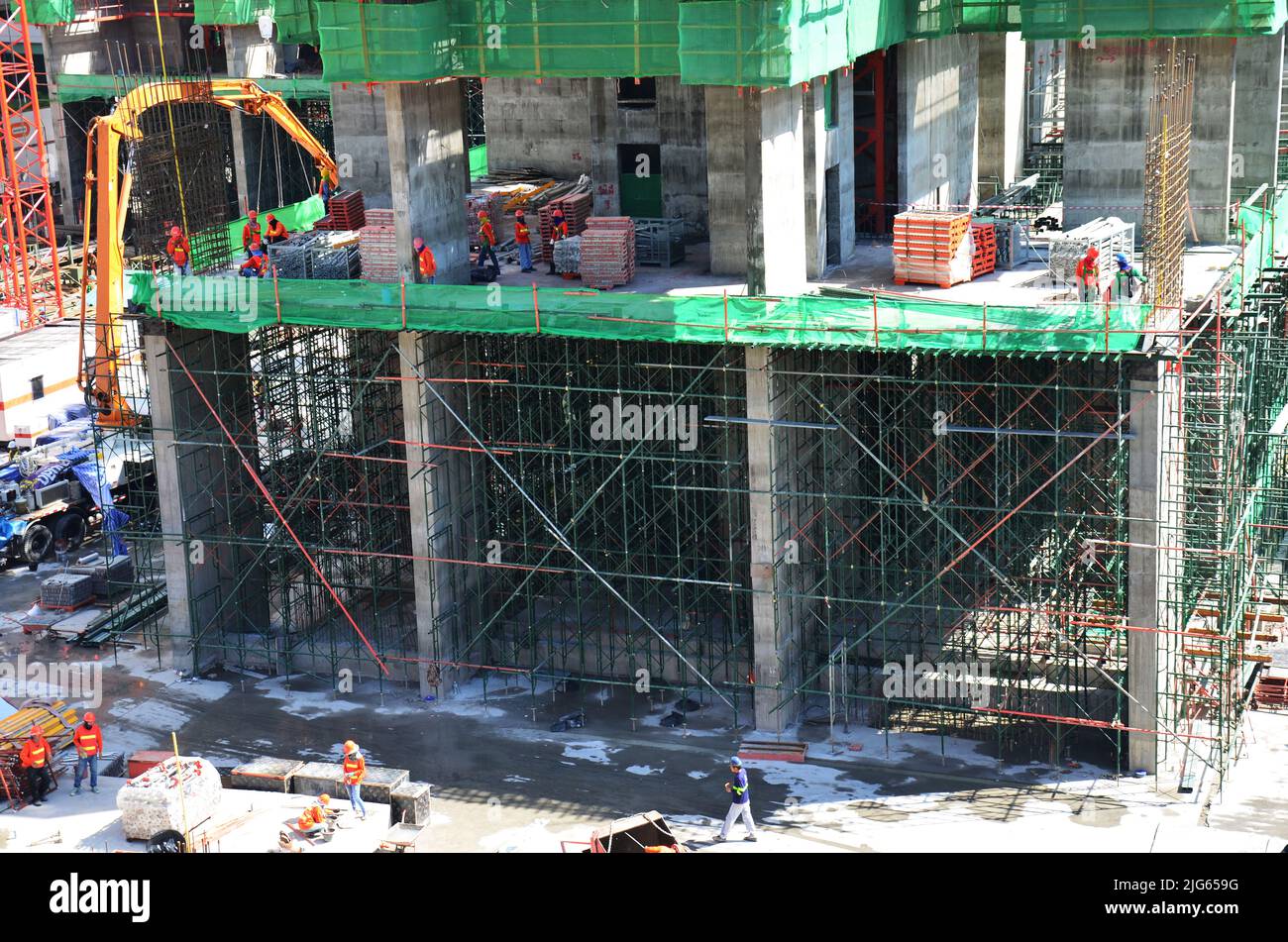 Asian labor people and thai labour workers use machine and heavy ...