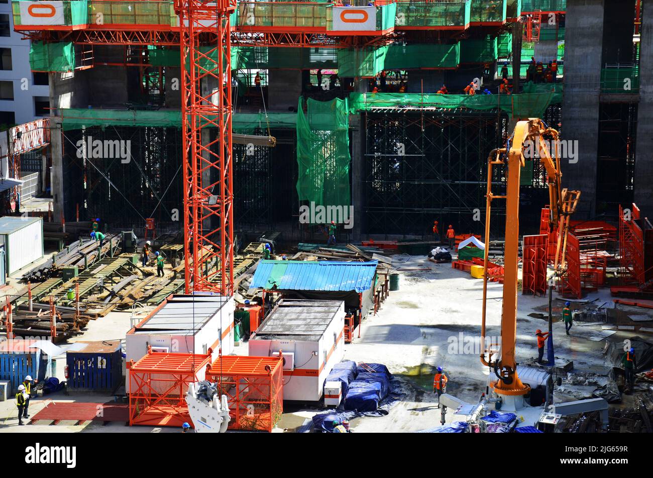 Asian labor people and thai labour workers use machine and heavy ...