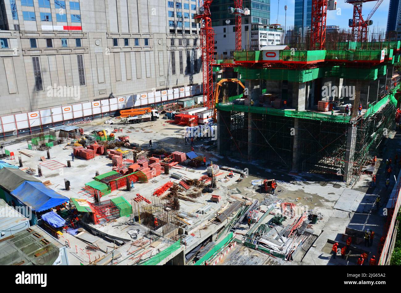 Asian labor people and thai labour workers use machine and heavy ...