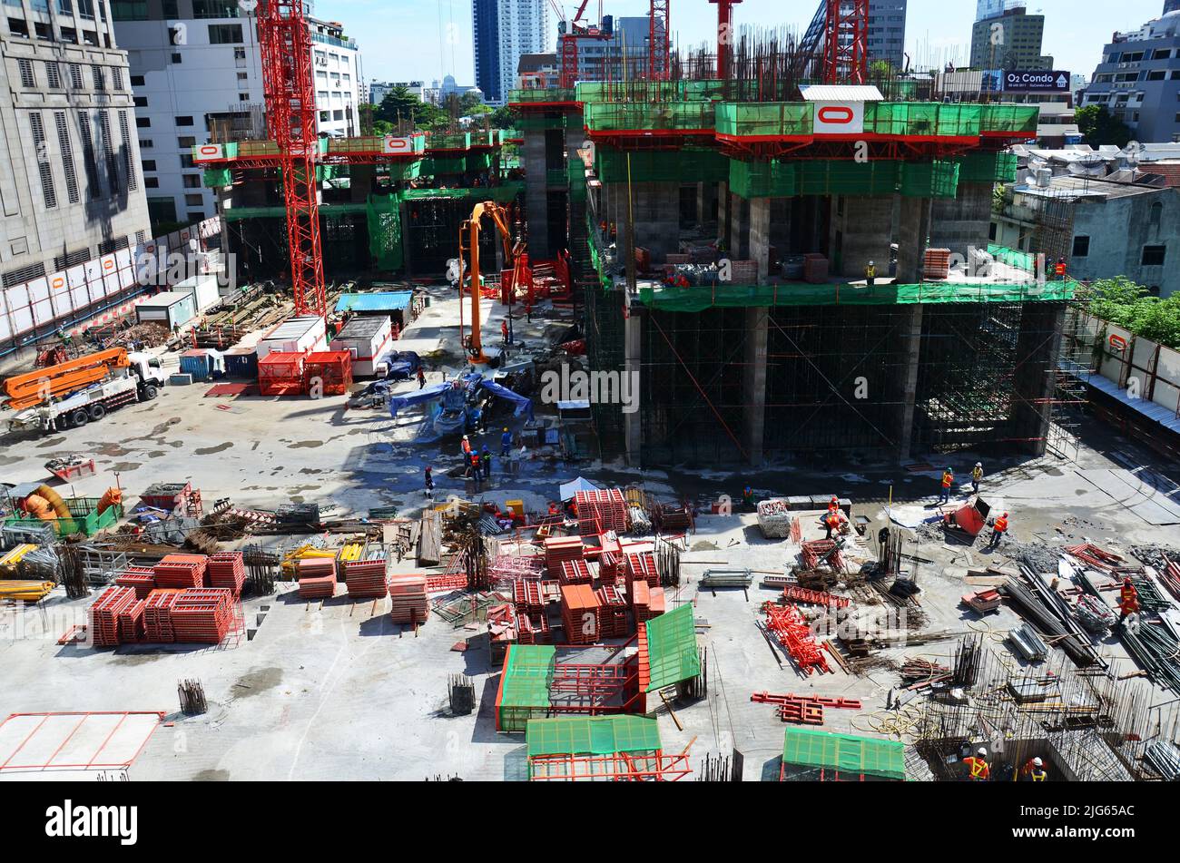 Asian labor people and thai labour workers use machine and heavy ...