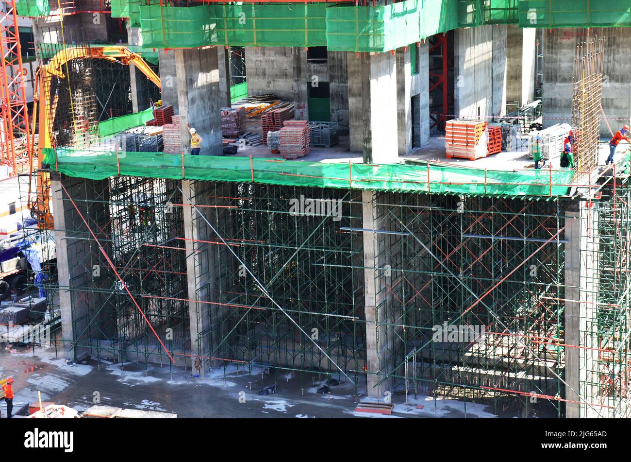 Asian labor people and thai labour workers use machine and heavy ...