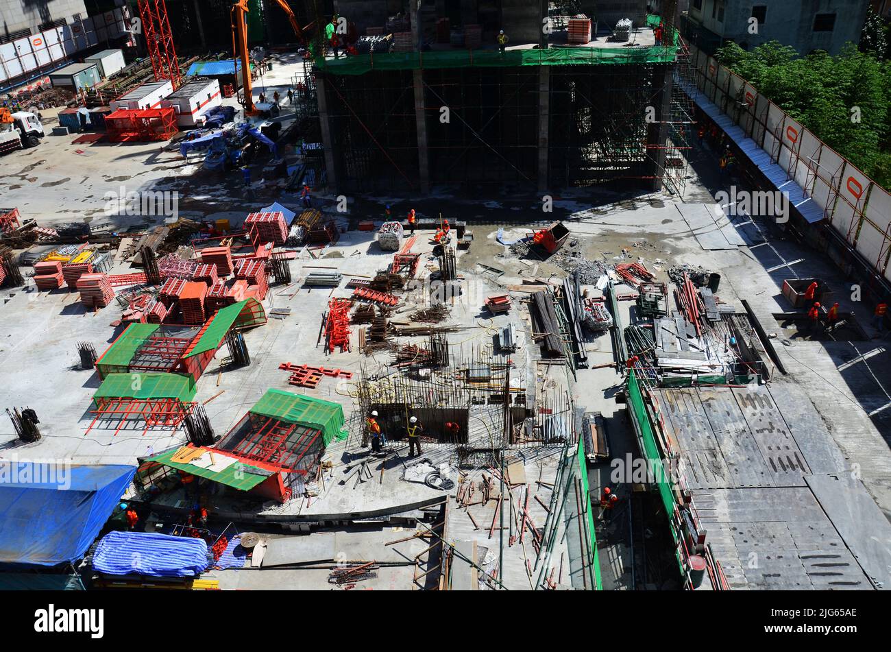 Asian labor people and thai labour workers use machine and heavy ...