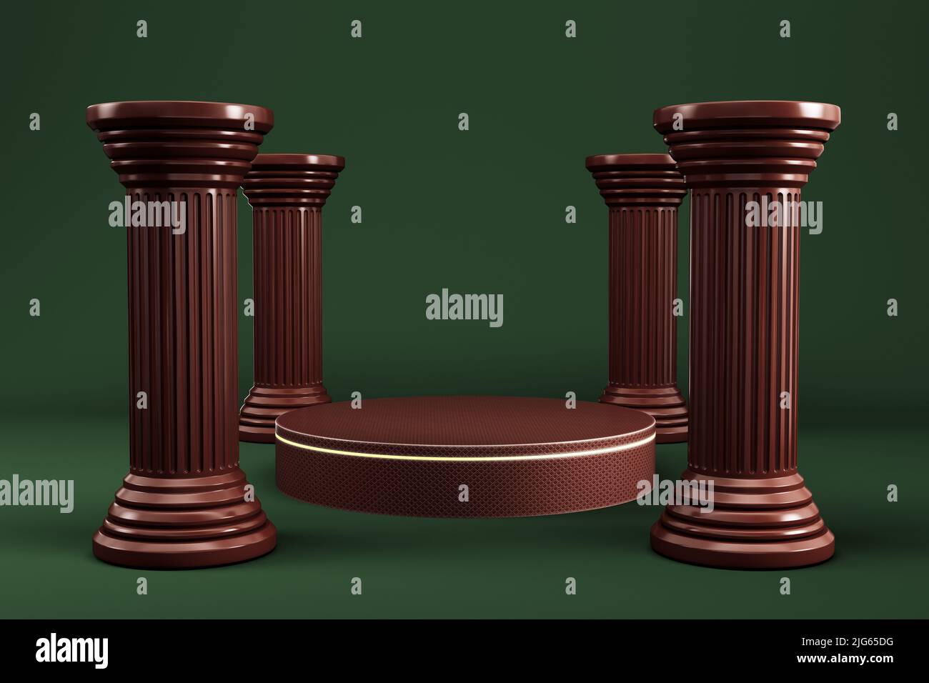 Abstract minimal background. Cylindrical platform with ancient pillars ...