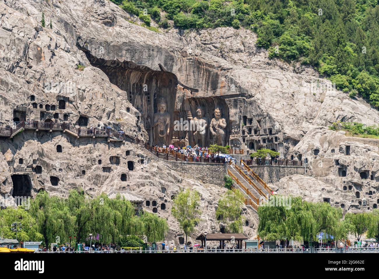 Carved statues of Longmen Grottoes (Longmen Caves). The complex was ...