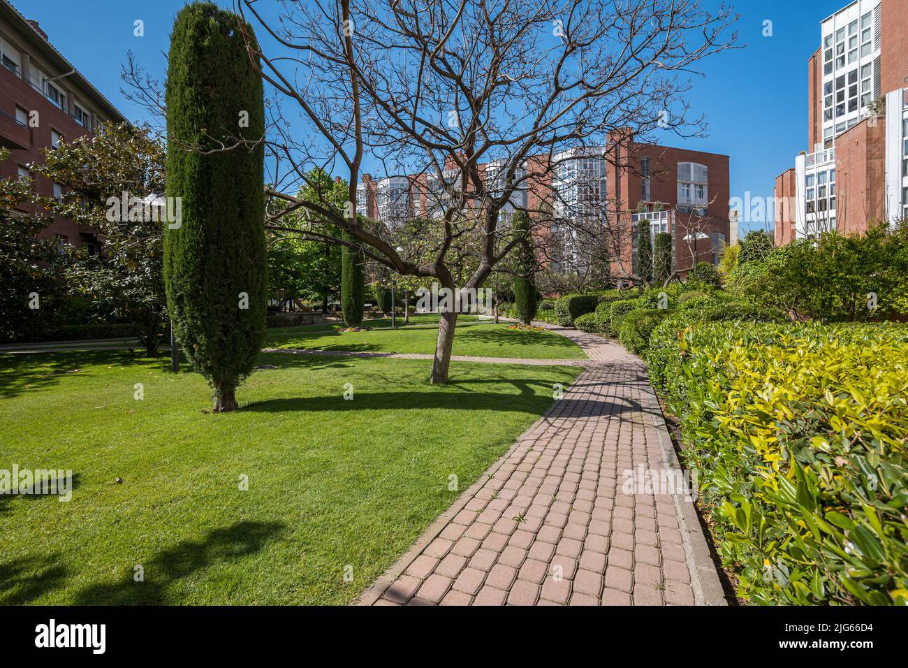 European courtyard in a modern residential complex for eco-friendly ...