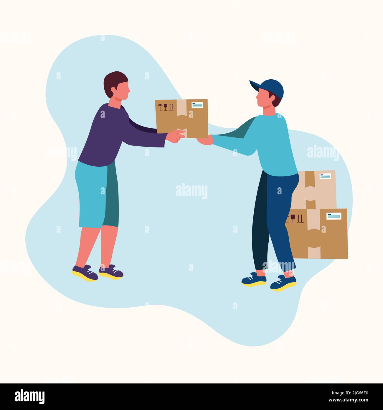 Delivery of a box in the hands of a person against the background of ...