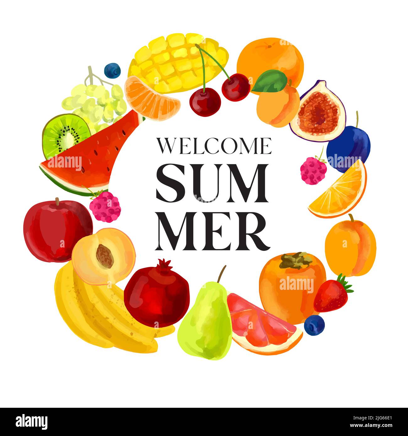 Frame shape from different illustrations of fruits on white background ...