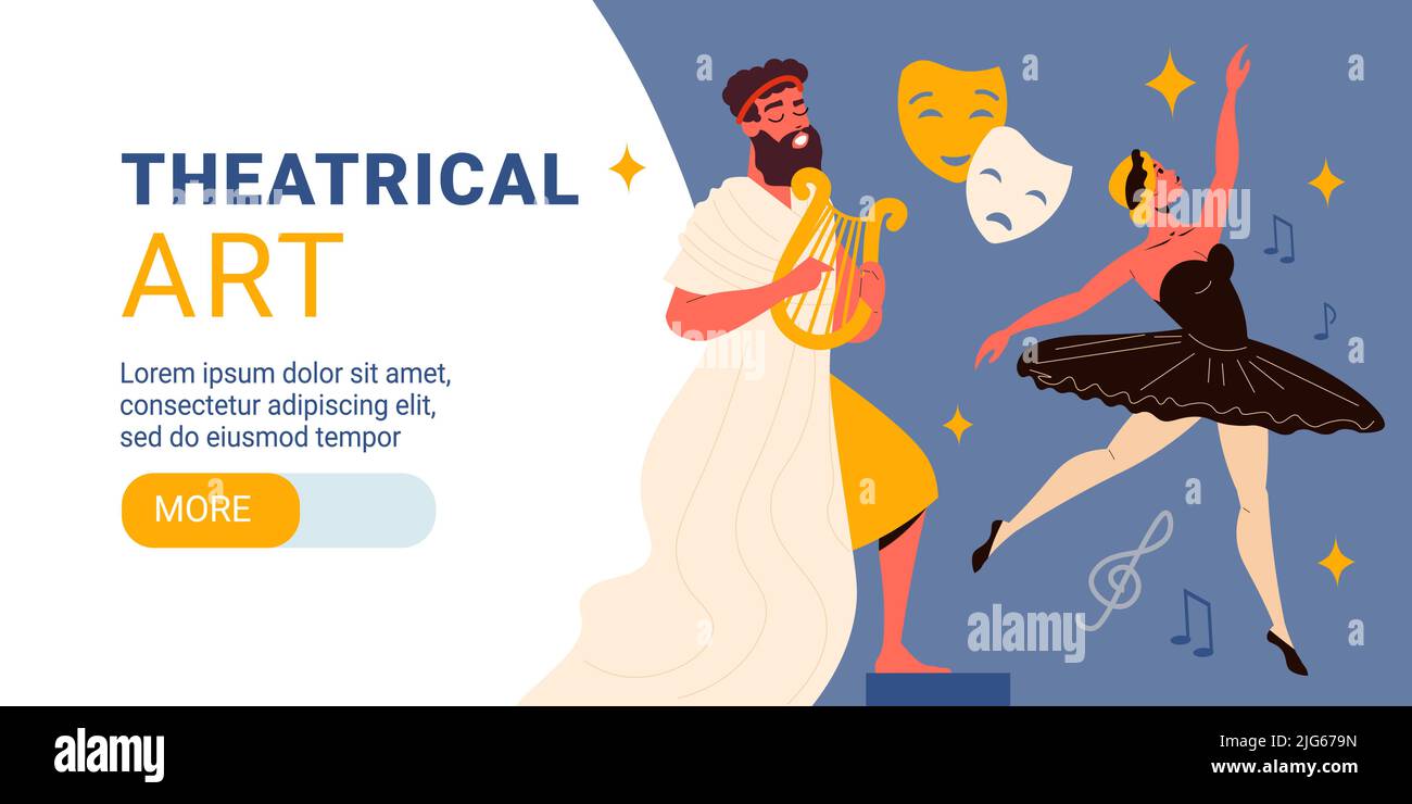 Theatre horizontal banner with human characters of ballerina and actor ...