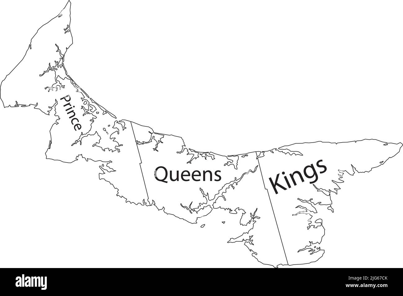White flat vector administrative map of counties of Canadian province ...