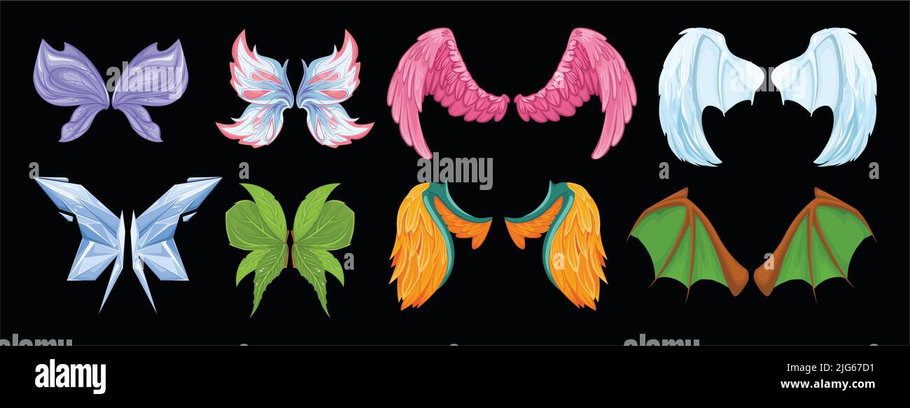Mythical wings composition with dark composition of isolated images ...
