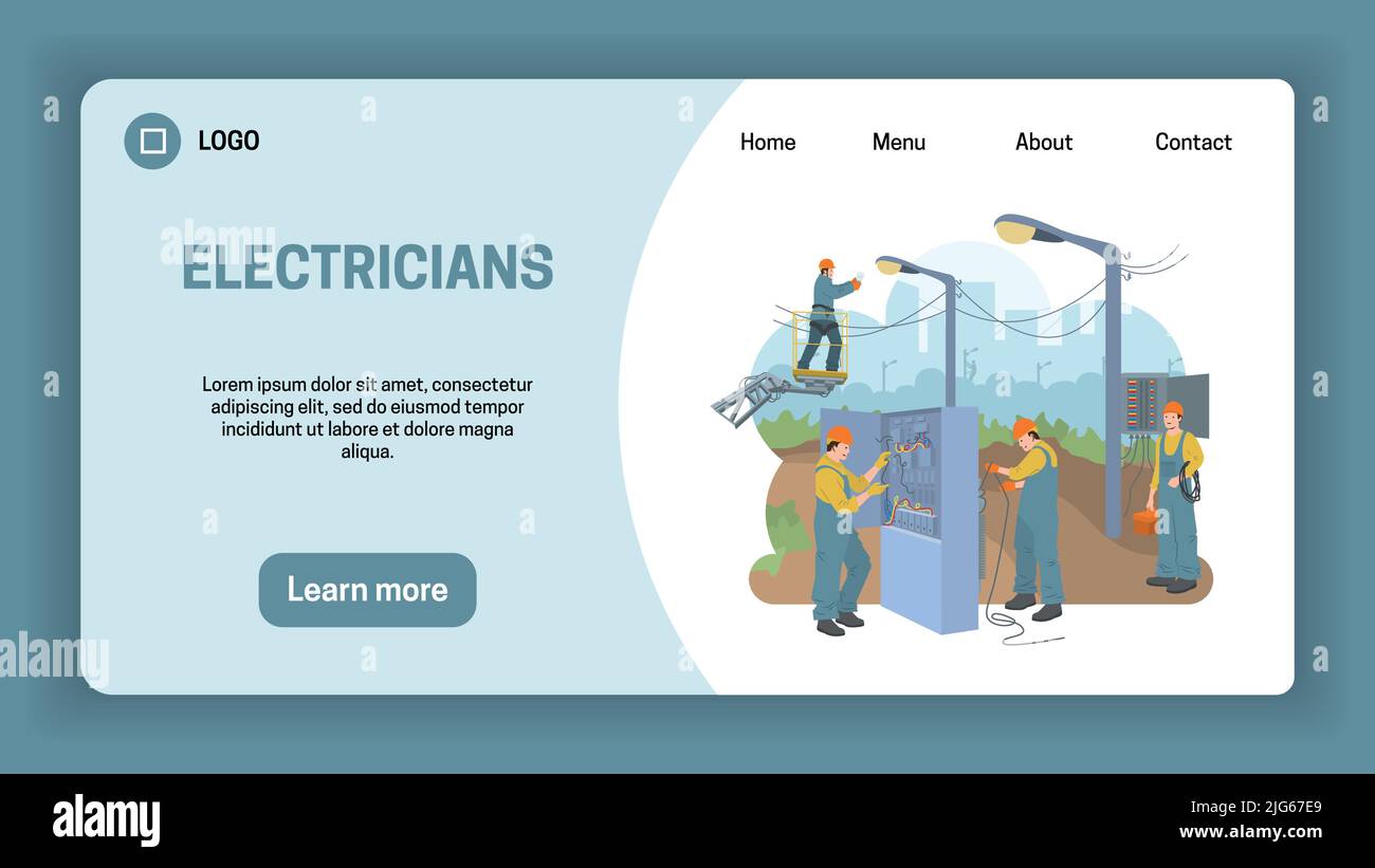 Electricians flat landing page layout with place for logo contact ...