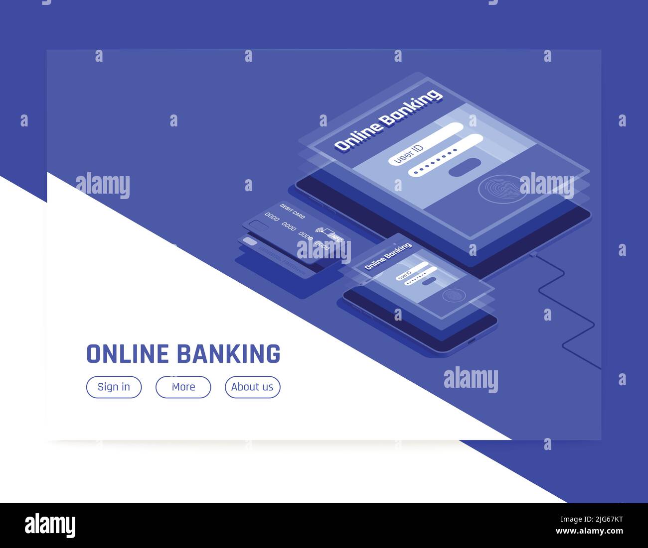 Online banking isometric webpage banner white blue background design ...