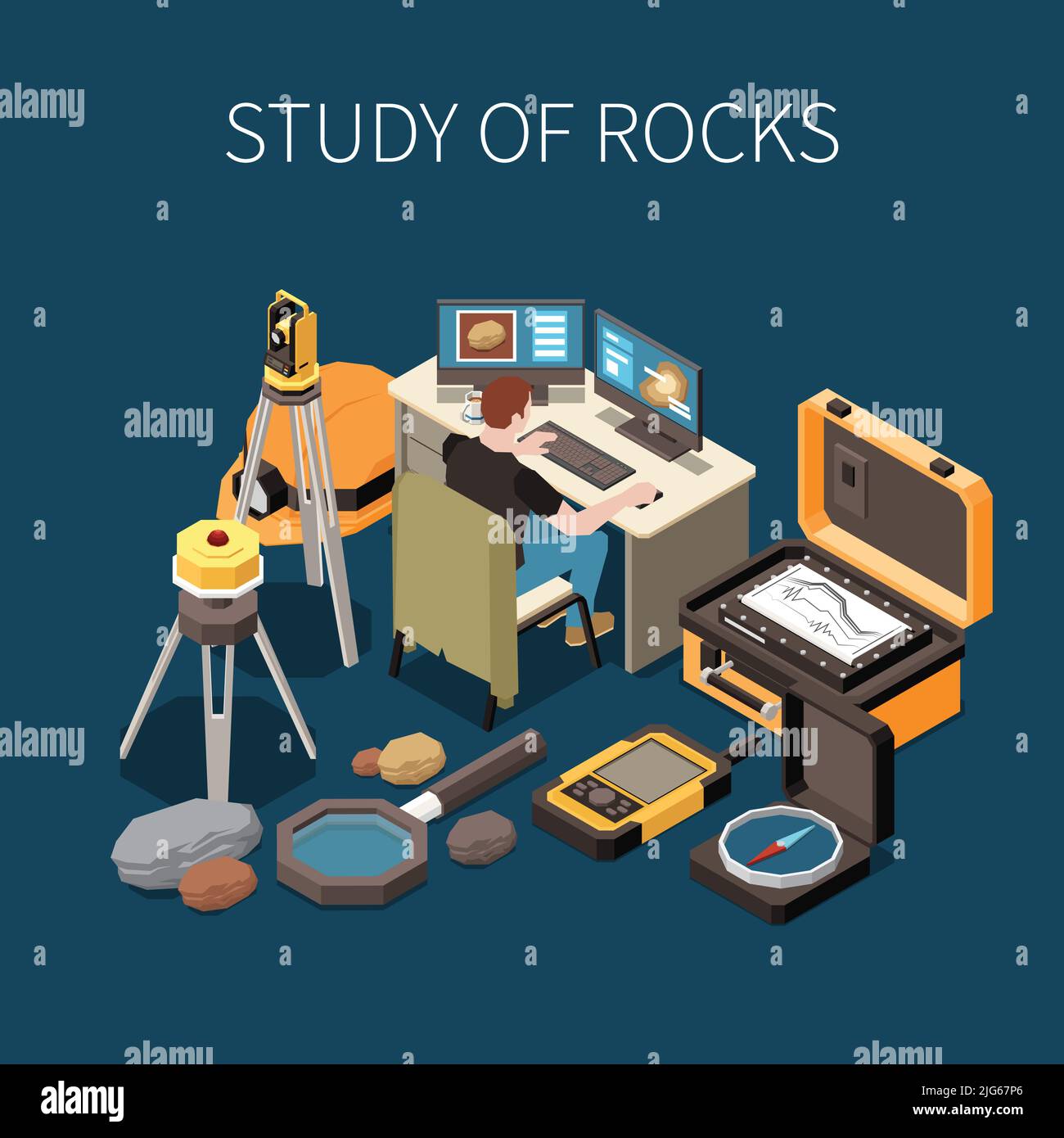 Geology earth exploration colored and isometric composition with study ...