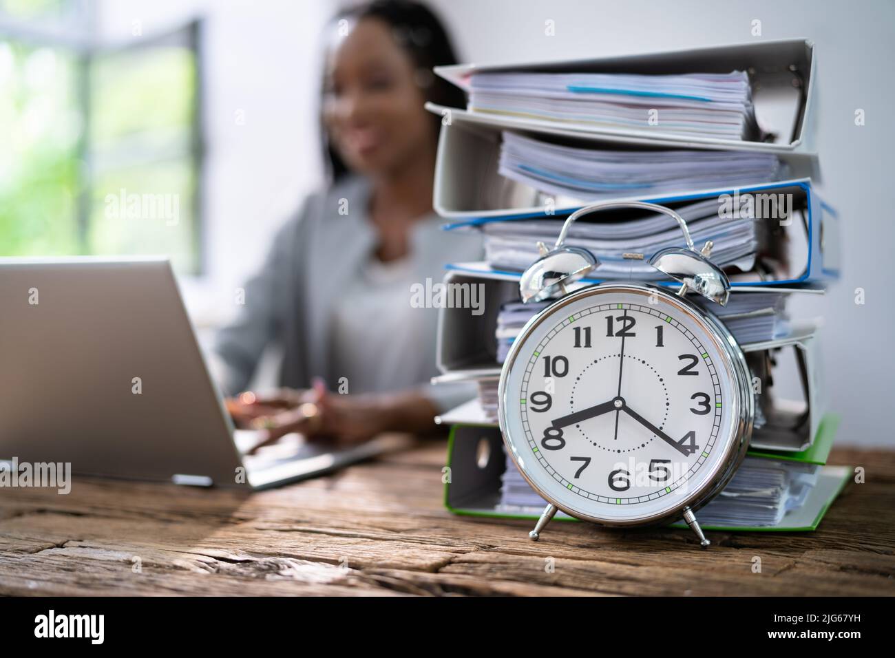 Accountant Calculating Bill With Time Clock. Money Alarm Stock Photo ...