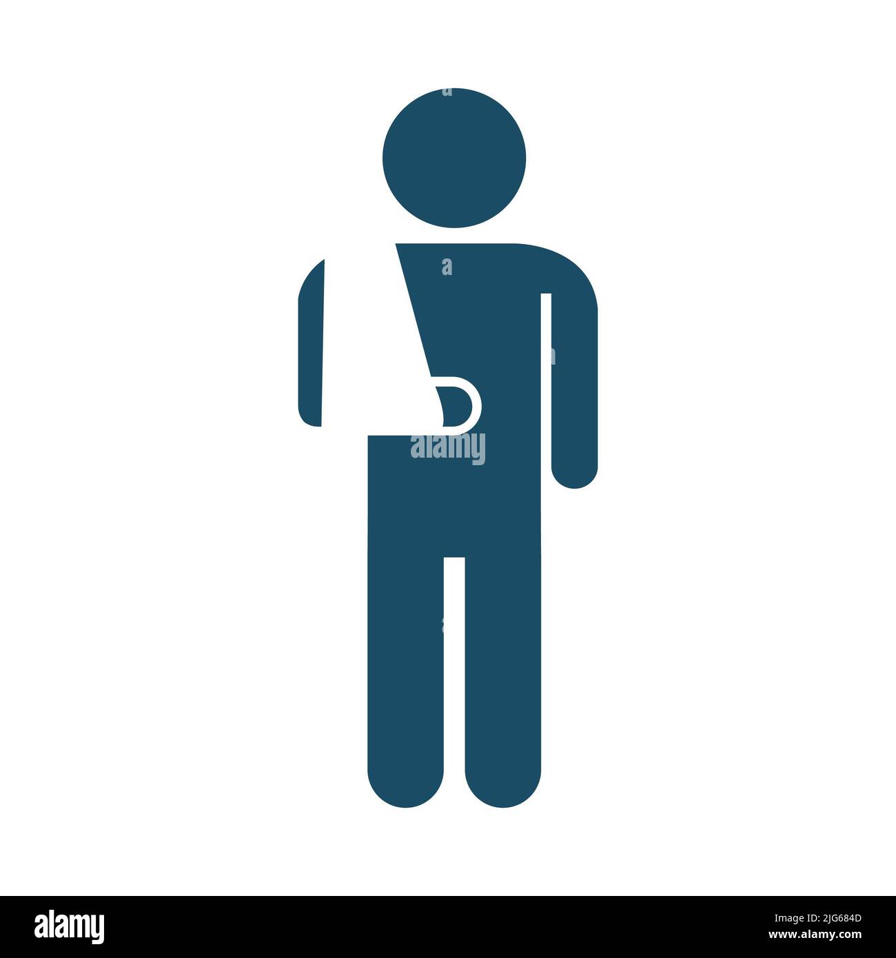 High quality dark blue flat arm injured person icon. Pictogram, icon ...