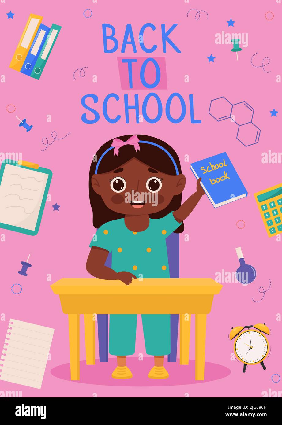 Back to school banner design with colorful funny school character ...