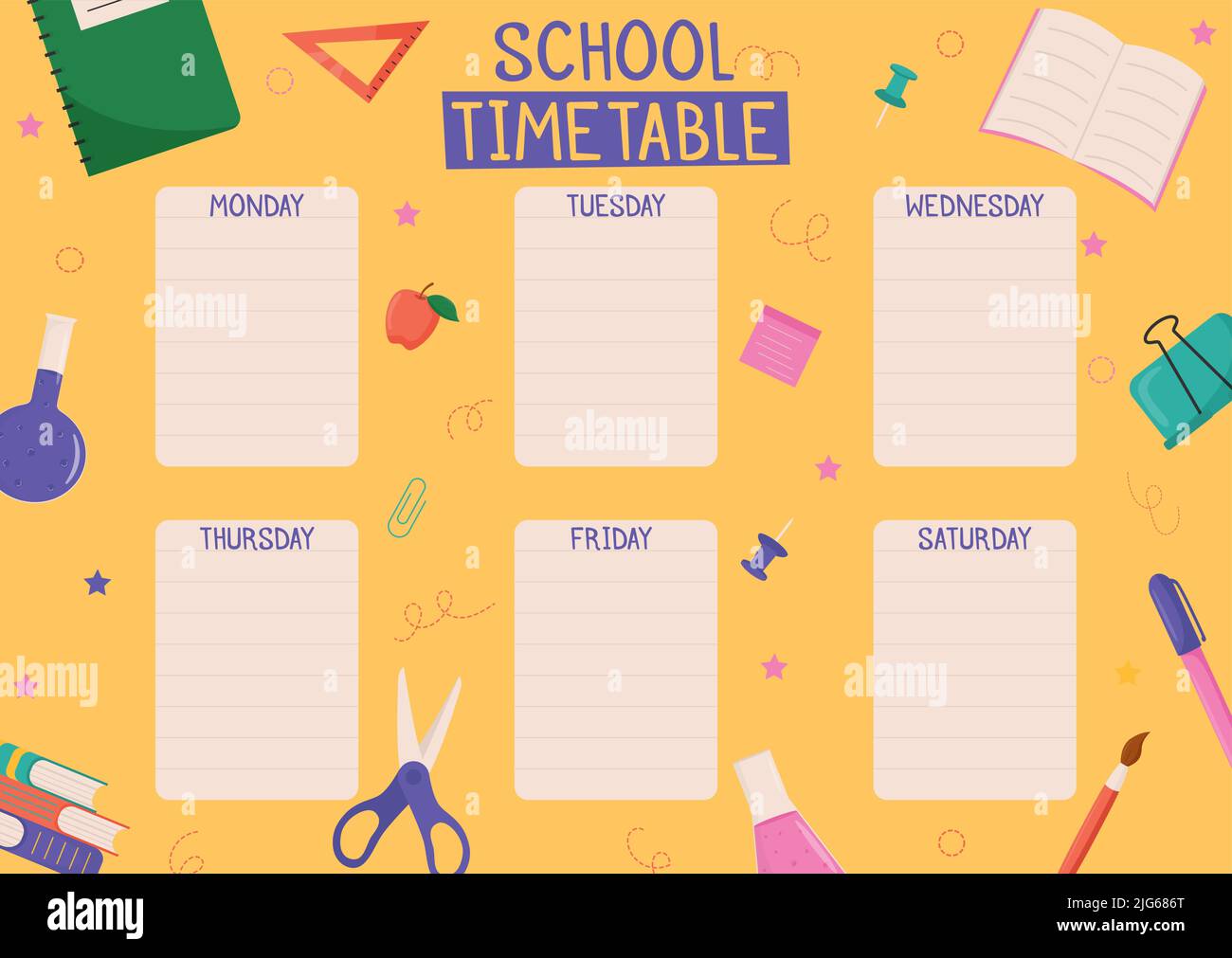 Cute childish school timetable, weekly classes schedule for kids with ...