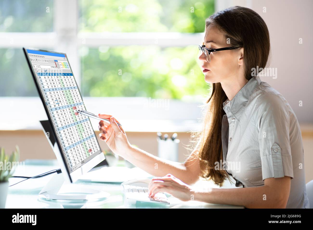 Electronic Spreadsheet On Analyst Auditor Computer Screen Stock Photo ...