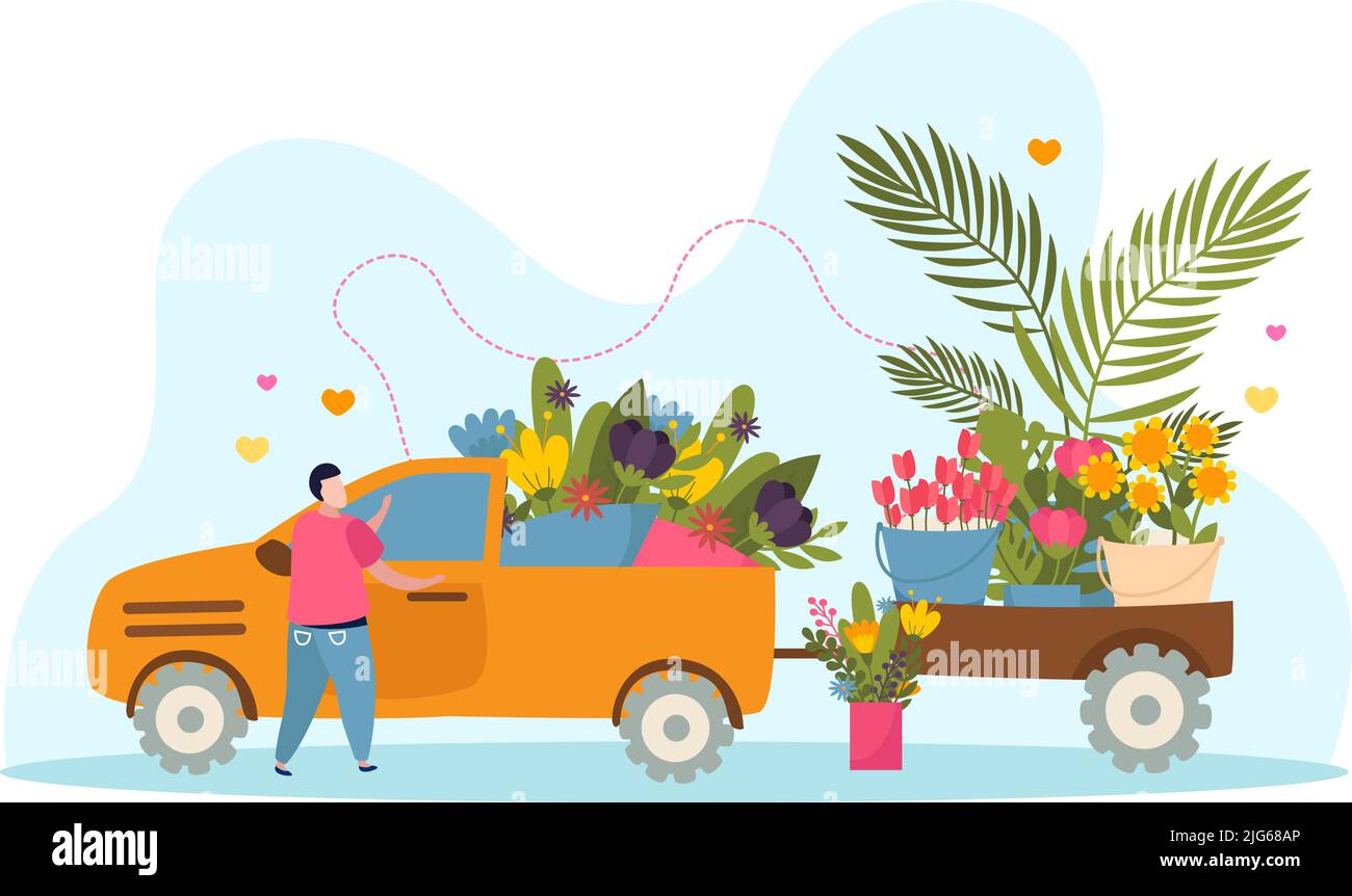 Flower shop background with floral business symbols flat vector ...