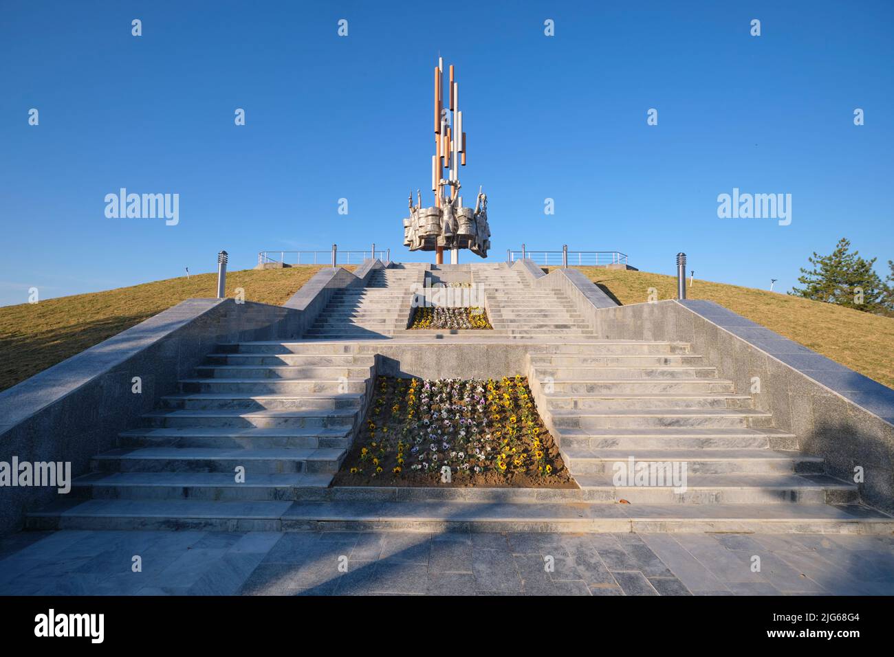 The view from the central stair, steps approach, entrance. At the ...