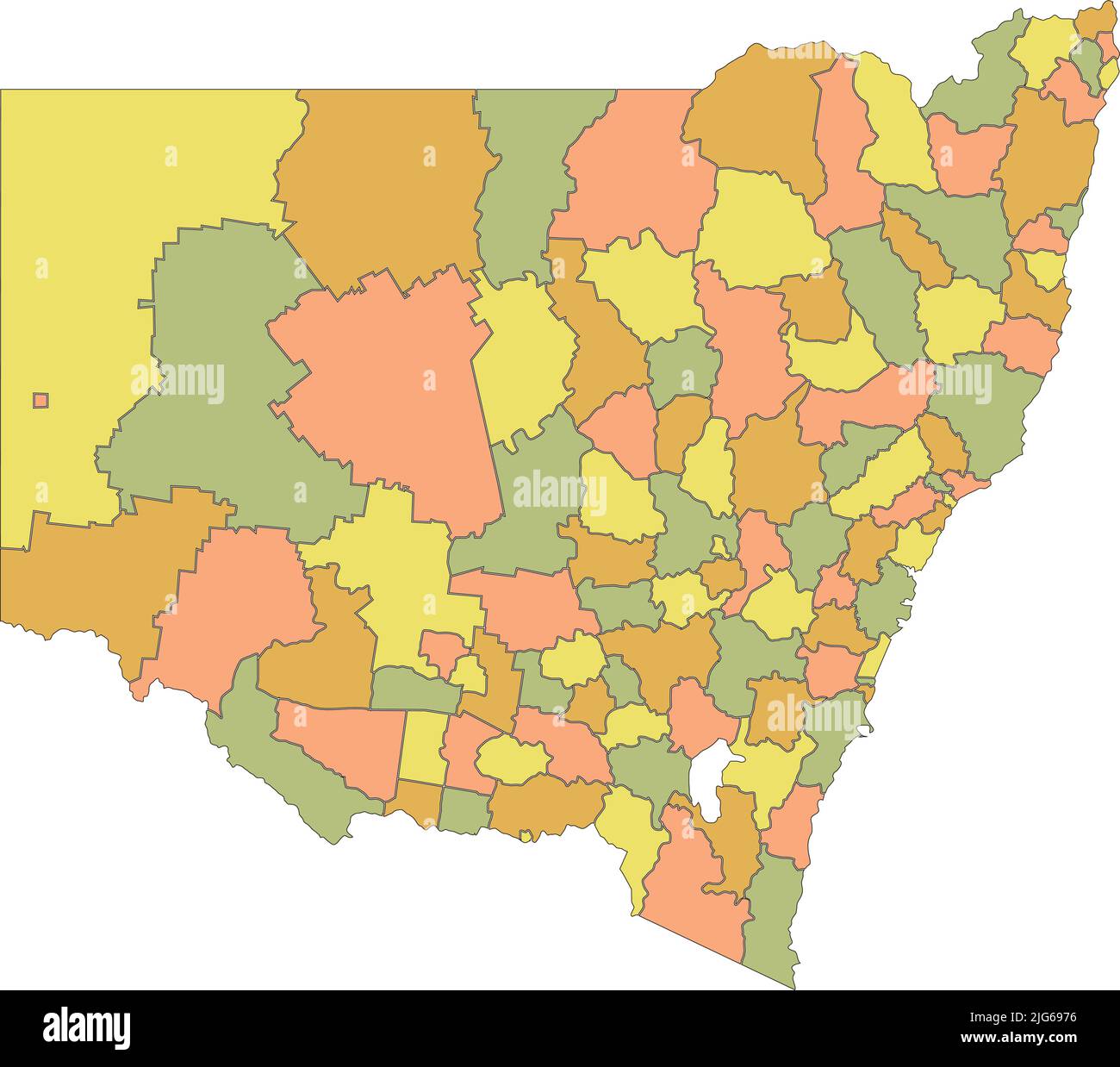 Pastel map of local government areas of NEW SOUTH WALES, AUSTRALIA ...