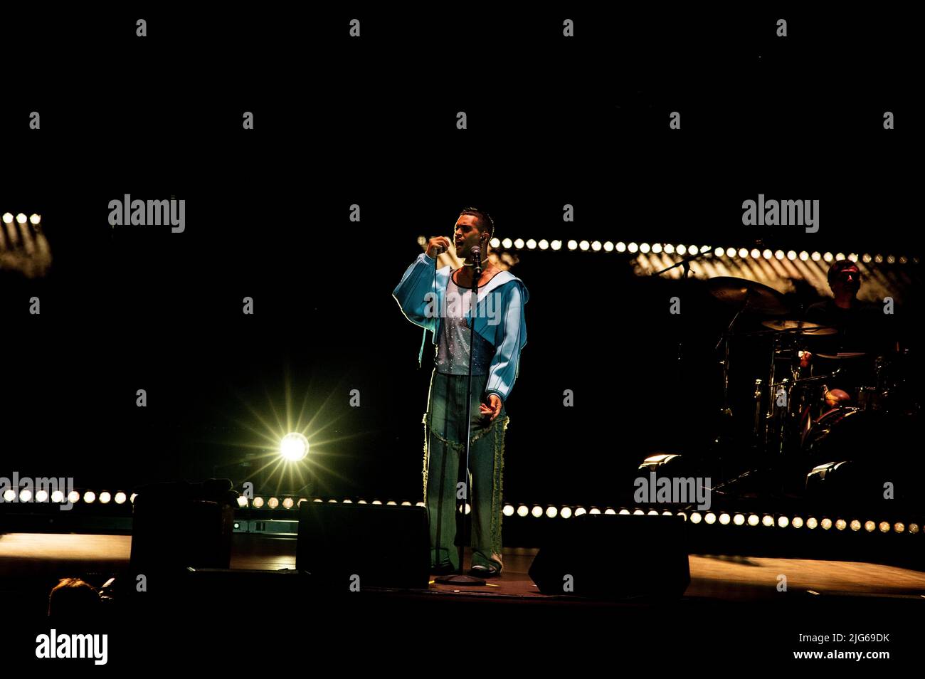 Rome, Italy. 07th July, 2022. Mahmood singing on stage during Mahmood ...