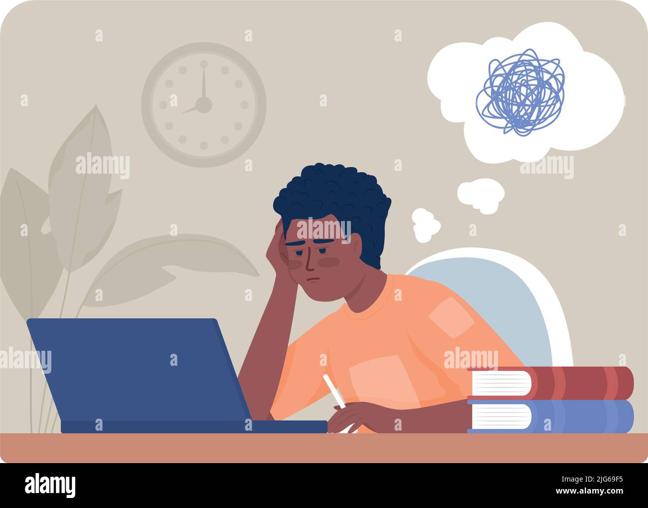 Hard to focus on school work 2D vector isolated illustration Stock ...