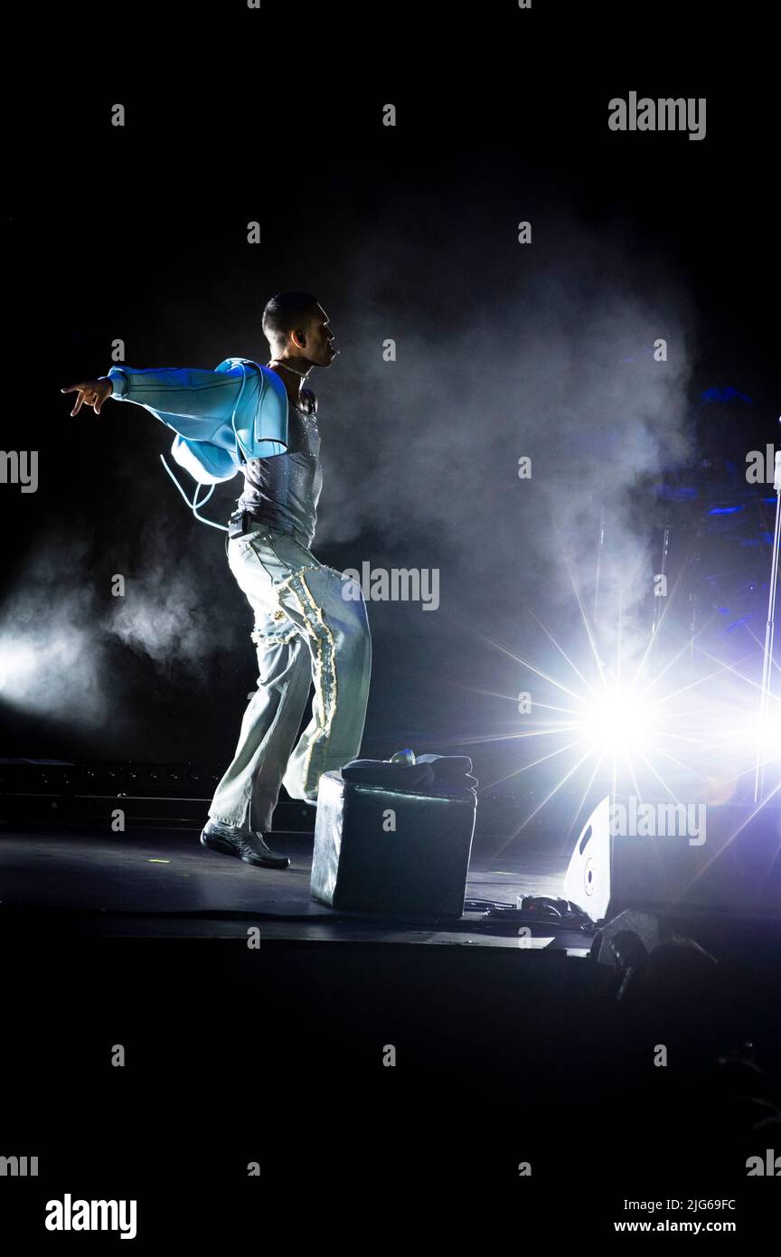 Rome, Italy. 07th July, 2022. Mahmood singing on stage during Mahmood ...