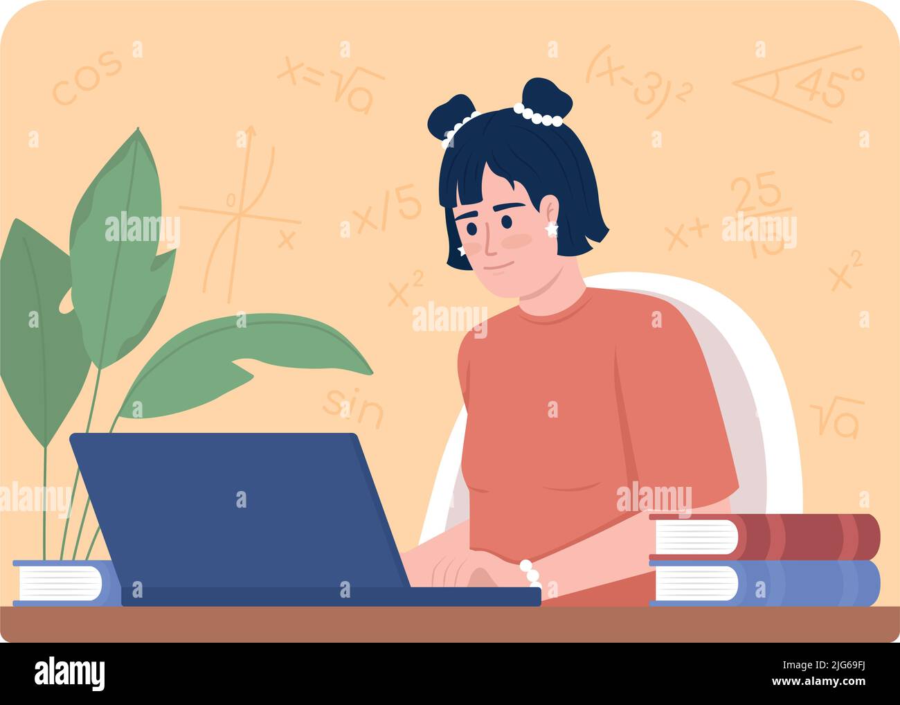 Studying math after school 2D vector isolated illustration Stock Vector ...