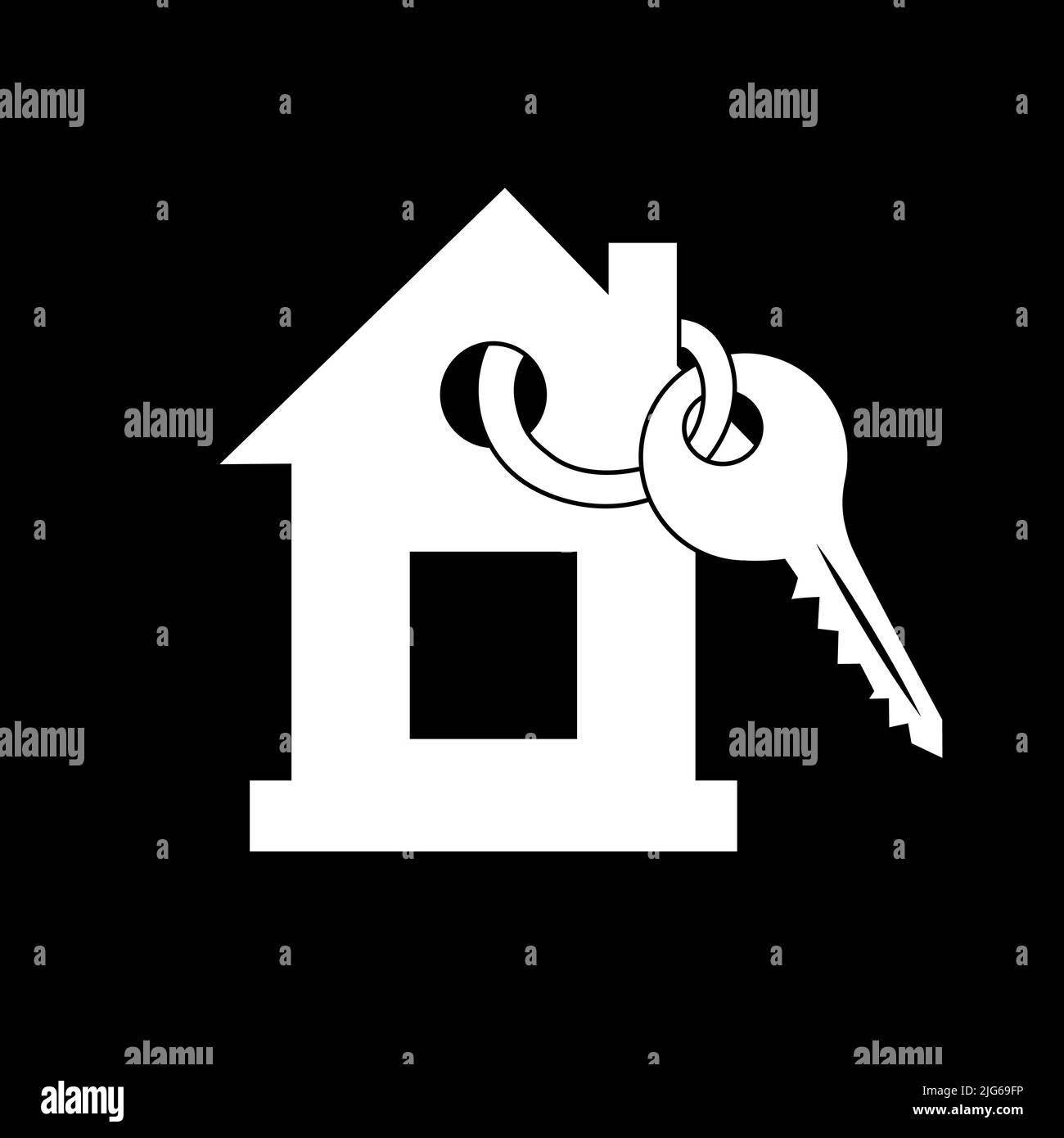 Silhouette of the keychain house with keys icon, vector illustration of ...