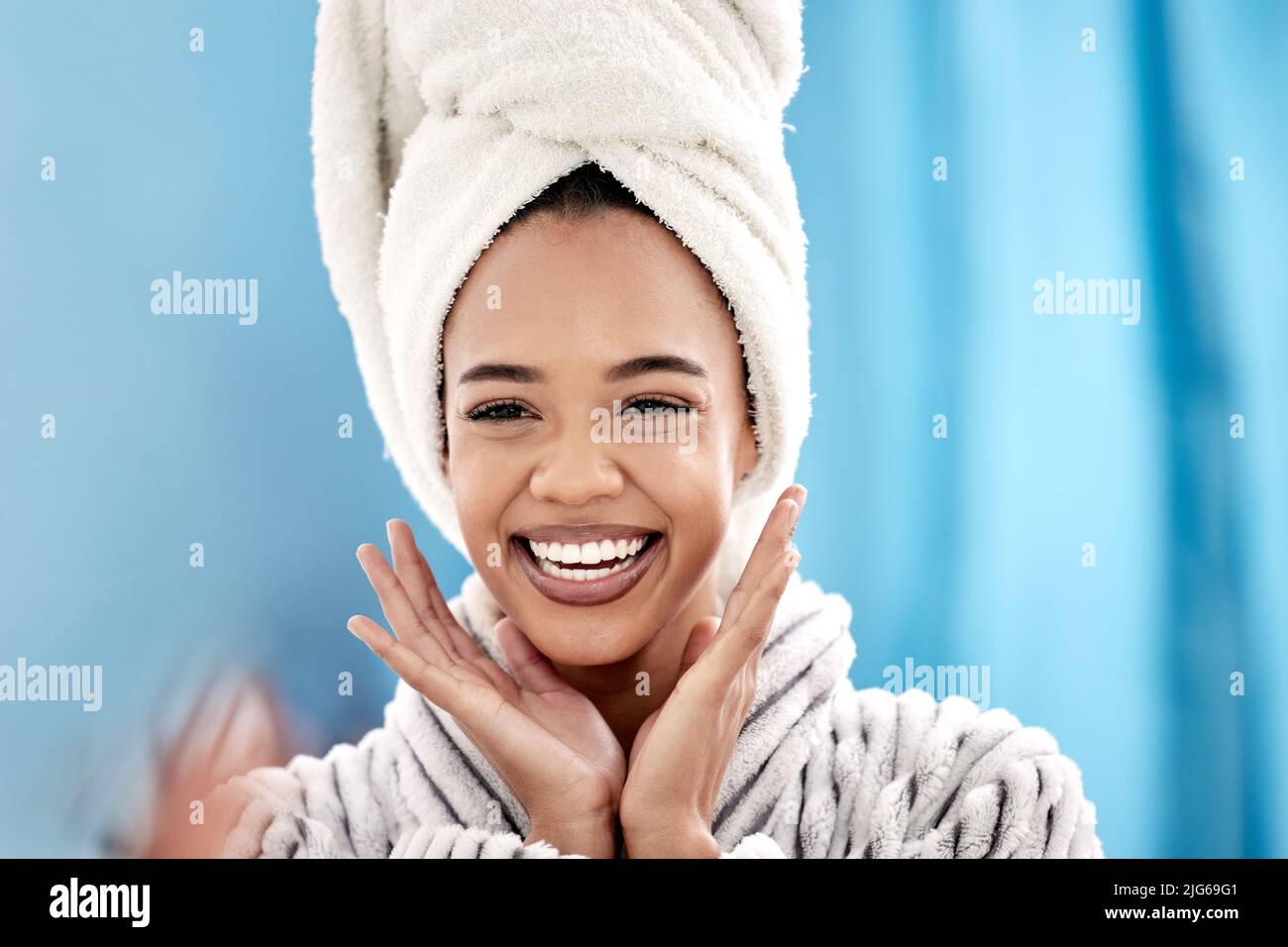 Woman wearing bathrobe towel head hi-res stock photography and images ...