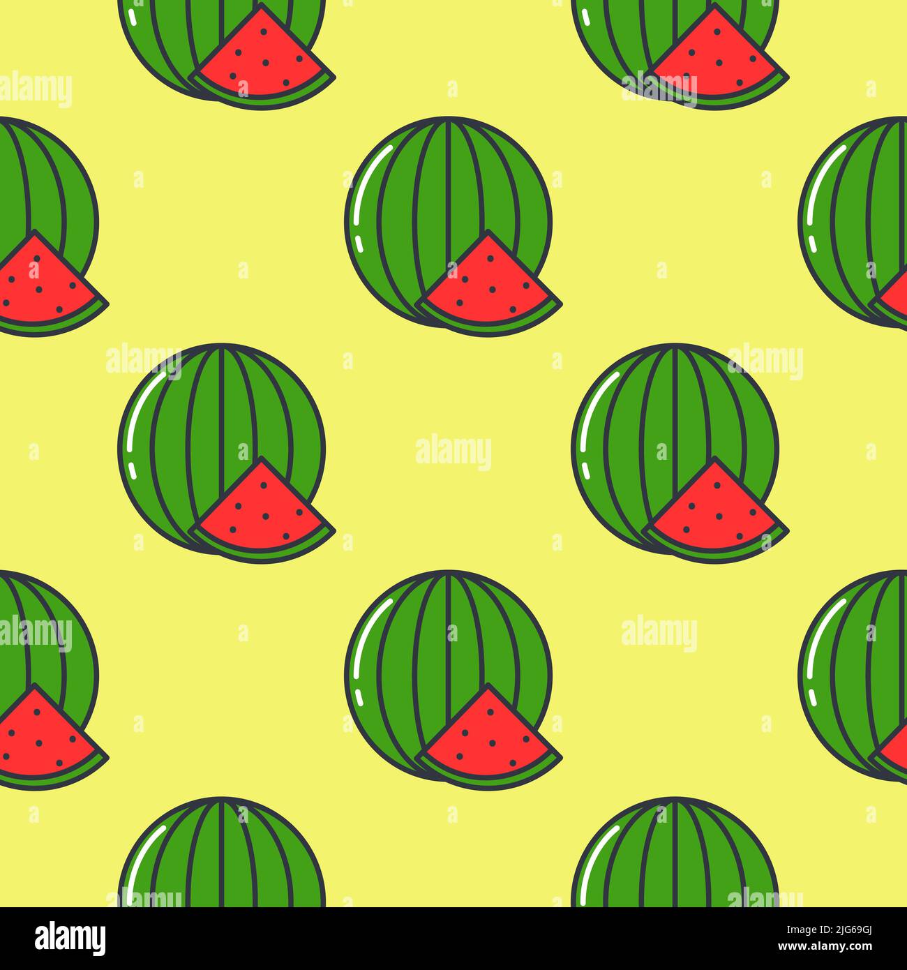 Watermelons on bright yellow background seamless pattern. Summer print berries and fruits. Model ...