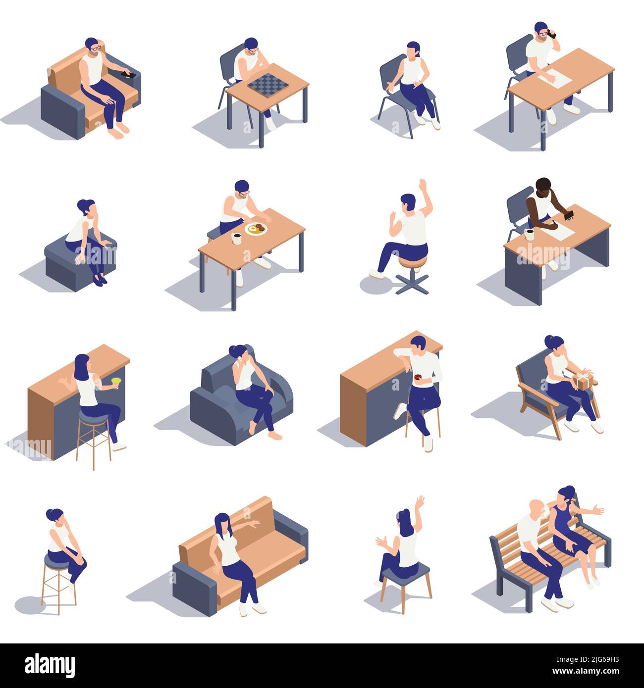 Sitting people isometric set with isolated icons human characters and ...
