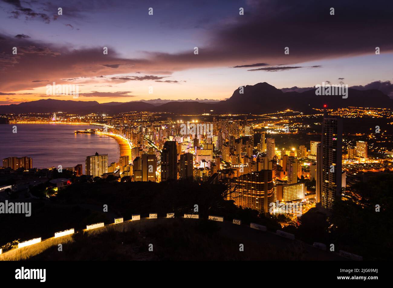 Benidorm skyline at night in Costa Blanca Spain Stock Photo - Alamy