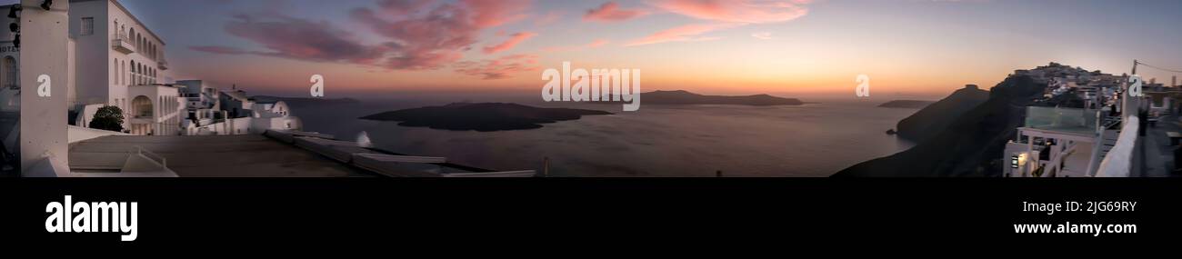 Stunning panoramic view of the famous village of Fira and an amazing ...