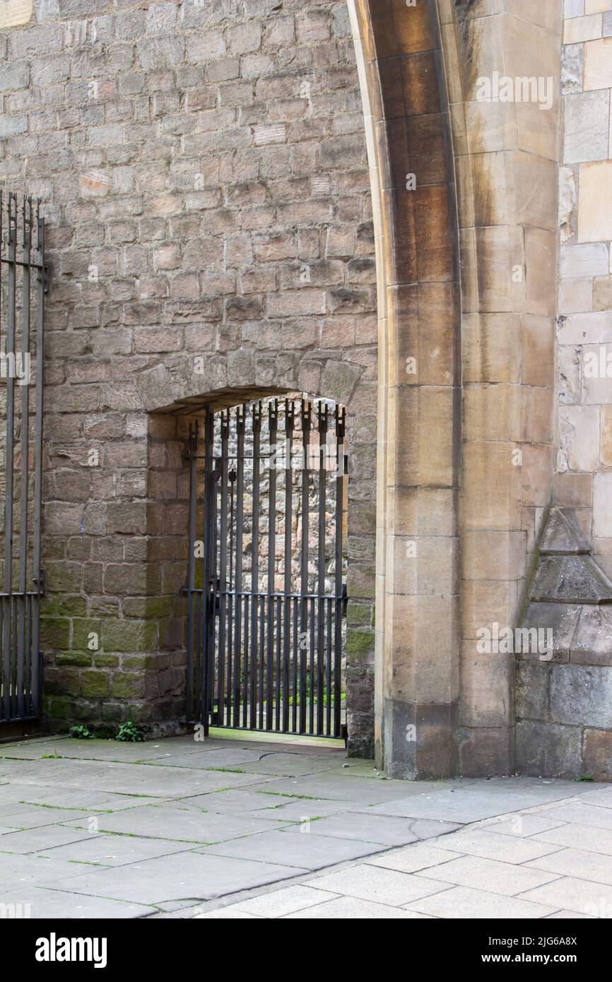 View of an iron bar gate within the York City Stone Walls in York ...