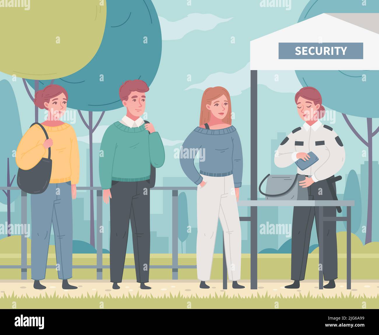 Security guard agency service cartoon composition with outdoor ...