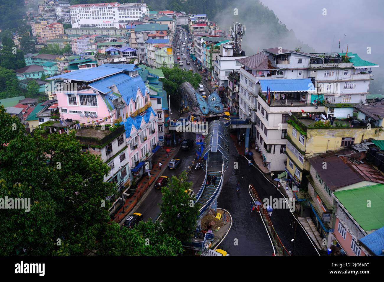 Gangtok, Sikkim - June 16 2022, Tourists enjoy a ropeway cable car ride ...