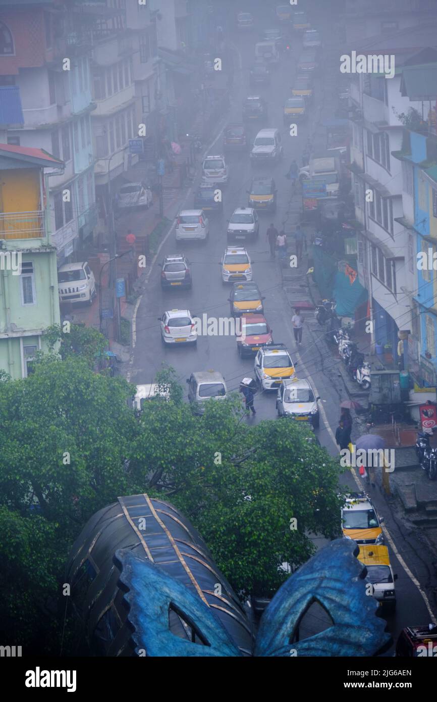 Gangtok, Sikkim - June 16 2022, Tourists enjoy a ropeway cable car ride ...